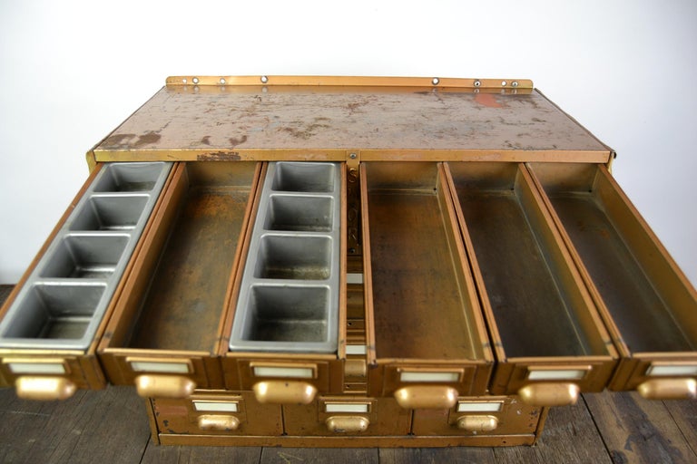 1940s Vintage Industrial Metal Drawer Cabinet by S.N.O.R., Gold Painted ...