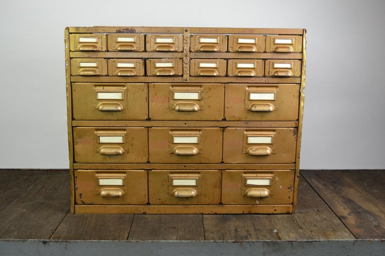 1940s Vintage Industrial Metal Drawer Cabinet by S.N.O.R., Gold Painted ...