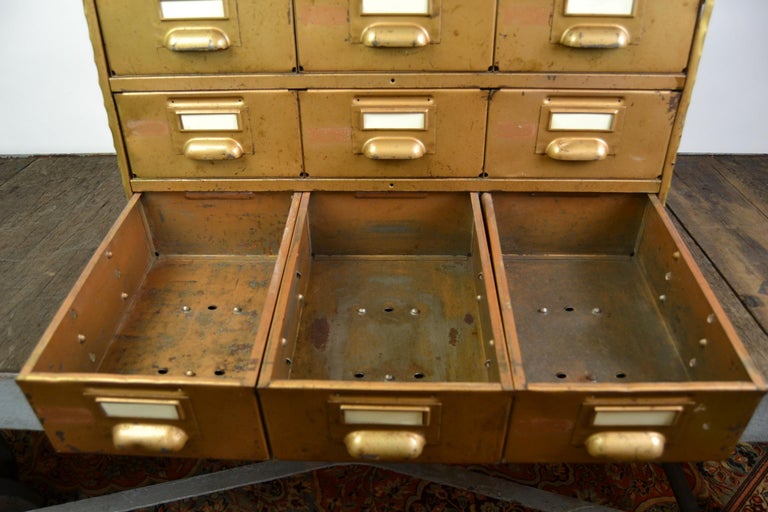 1940s Vintage Industrial Metal Drawer Cabinet by S.N.O.R., Gold Painted ...