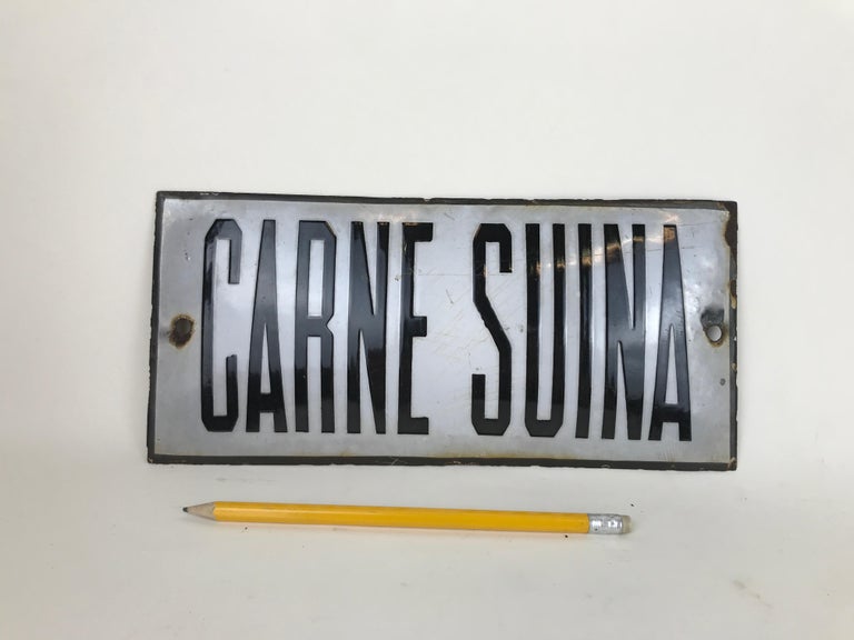 1940s Vintage Italian Enamel Metal Sign "Carne Suina", 'Pork Meat' For ...