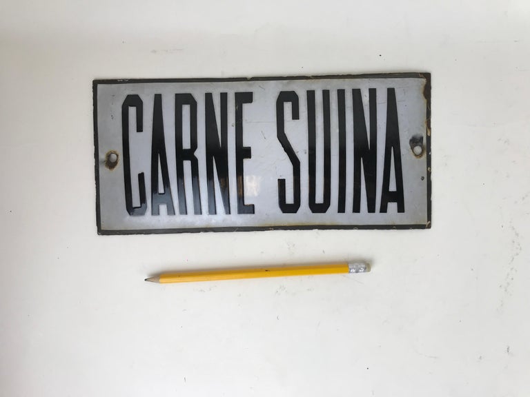 1940s Vintage Italian Enamel Metal Sign "Carne Suina", 'Pork Meat' For ...