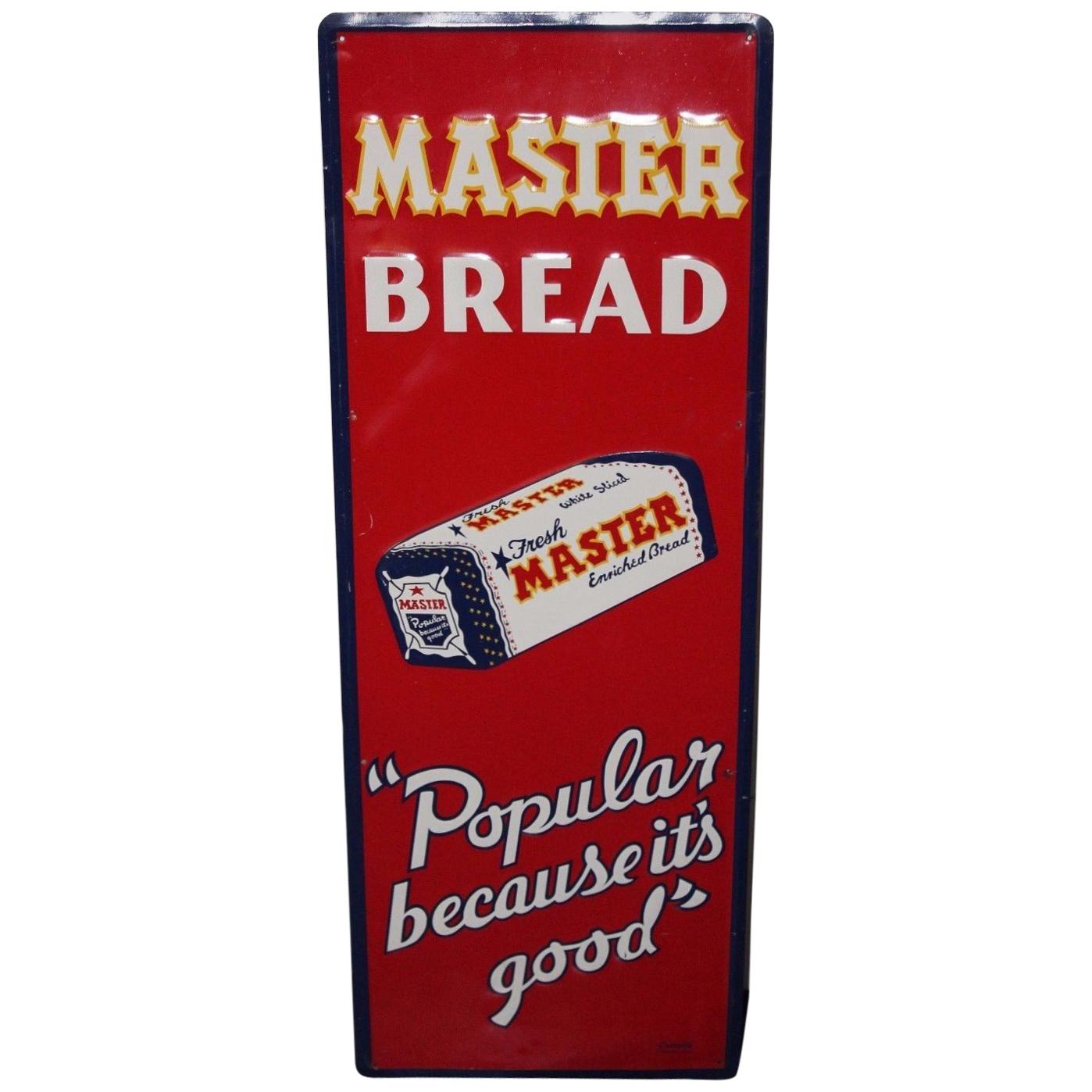 1940s Vintage Master Bread Tin Advertising Sign For Sale at 1stDibs