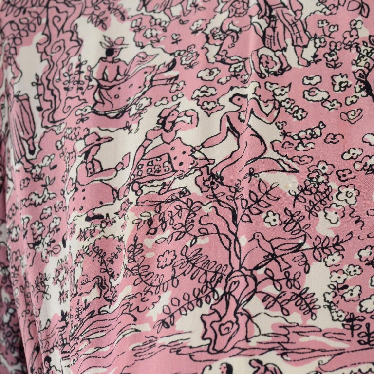 1940s Vintage Silk Dress in Rose Mauve Toile Novelty Print with Peplum ...