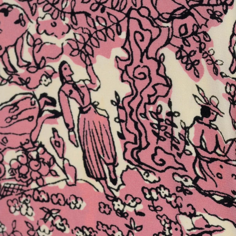 1940s Vintage Silk Dress in Rose Mauve Toile Novelty Print with Peplum ...