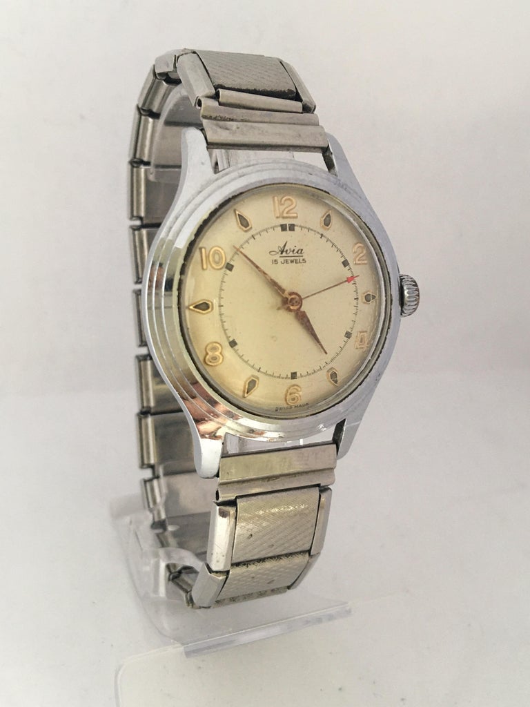 1940s Vintage Steel and Stainless Steel Back Avia Mechanical Watch at ...