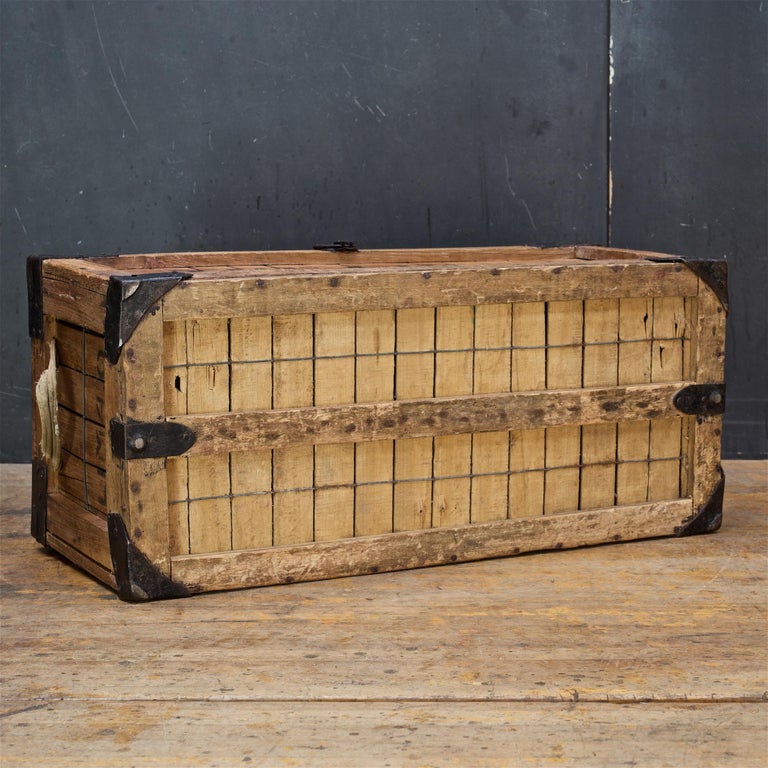 1940s Wooden Lidded Factory Transport Box Vintage Industrial Slatted ...