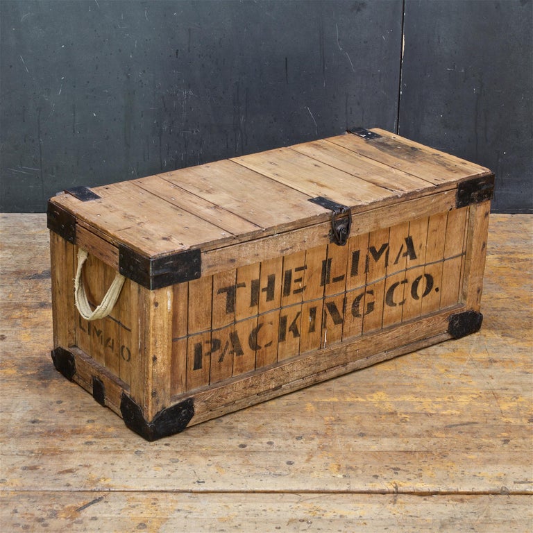 1940s Wooden Lidded Factory Transport Box Vintage Industrial Slatted ...