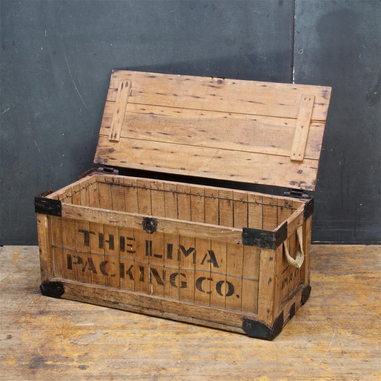 1940s Wooden Lidded Factory Transport Box Vintage Industrial Slatted ...