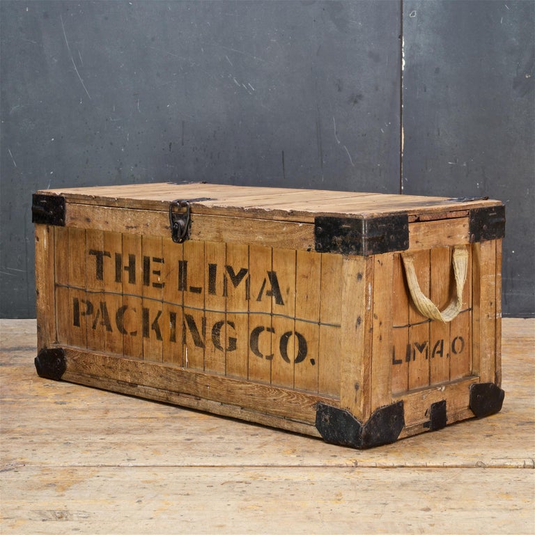 1940s Wooden Lidded Factory Transport Box Vintage Industrial Slatted ...