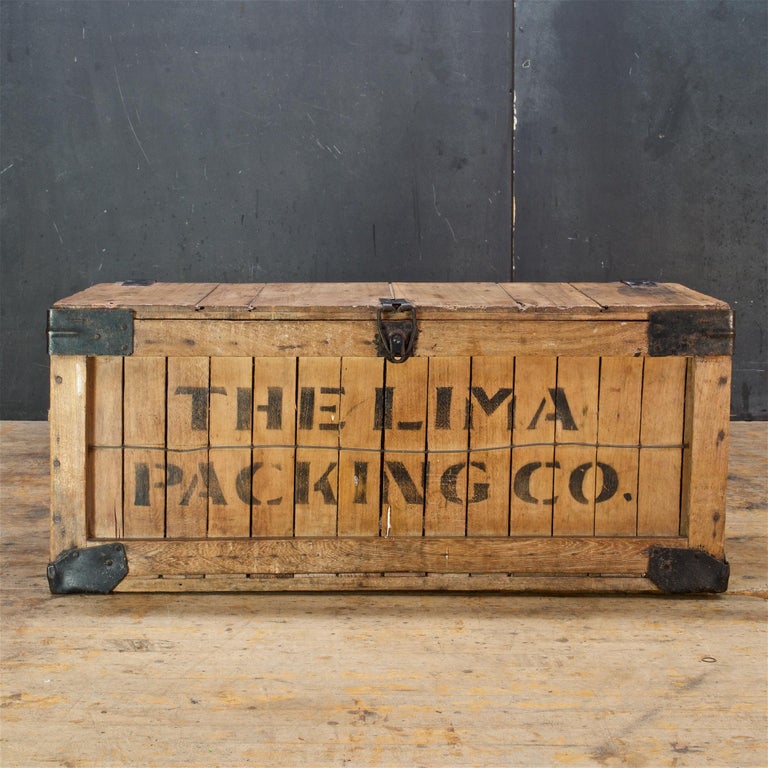 1940s Wooden Lidded Factory Transport Box Vintage Industrial Slatted ...