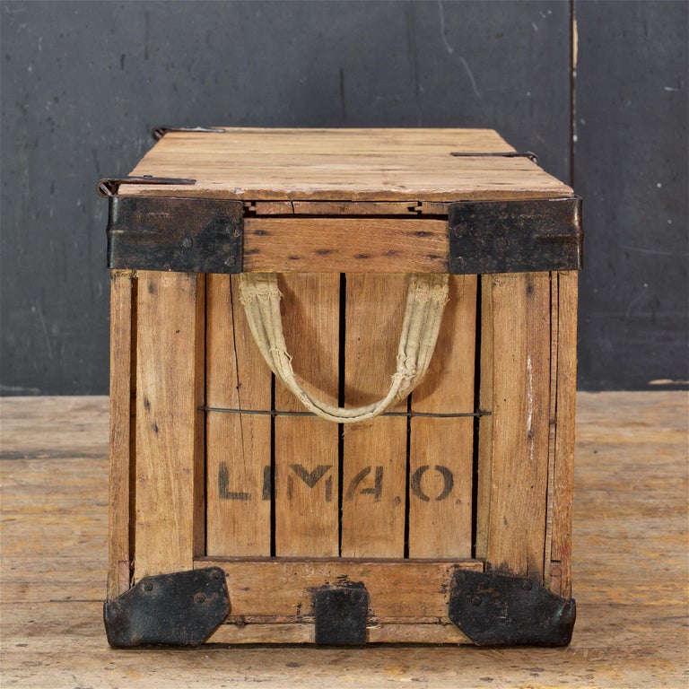 1940s Wooden Lidded Factory Transport Box Vintage Industrial Slatted ...