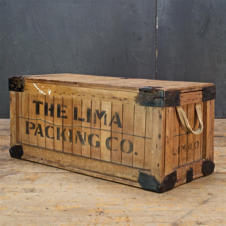 1940s Wooden Lidded Factory Transport Box Vintage Industrial Slatted ...