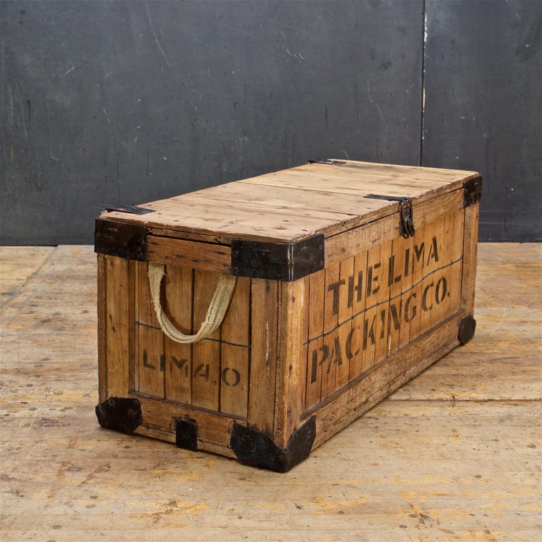 1940s Wooden Lidded Factory Transport Box Vintage Industrial Slatted ...