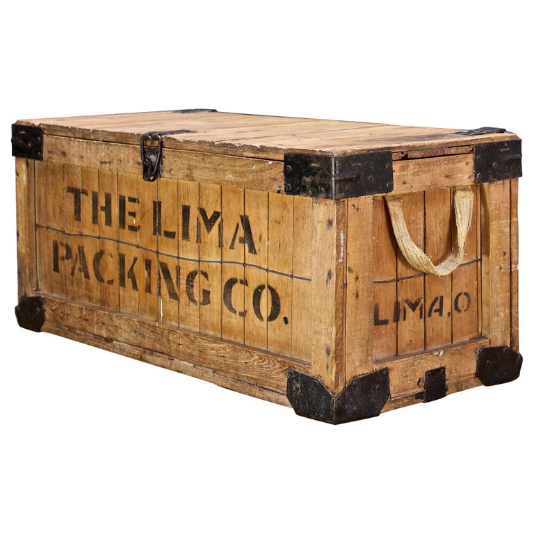 1940s Wooden Lidded Factory Transport Box Vintage Industrial Slatted ...