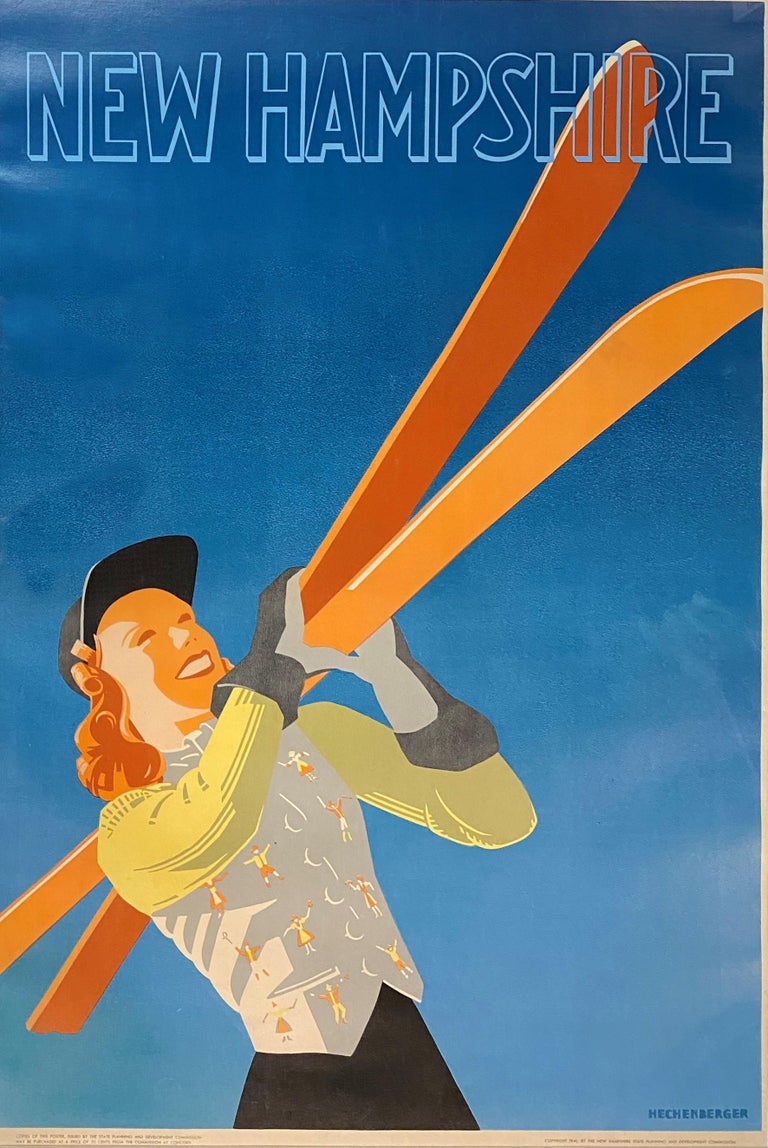1941 Vintage New Hampshire Art Deco Style Ski Promotion Poster by ...