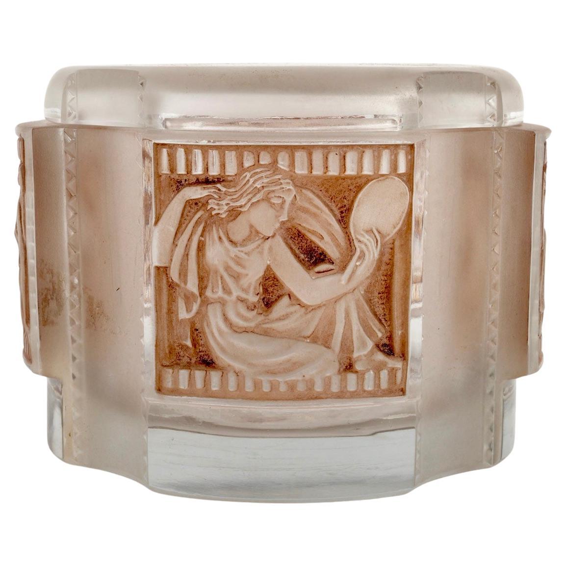 1942 Rene Lalique Box Helene Glass with Sepia Patina For Sale at 1stDibs
