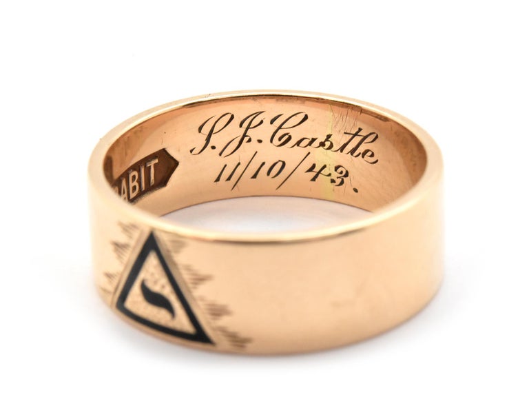 1943 14 Karat Yellow Gold Masonic Fourteenth Degree Motto Band Ring at ...