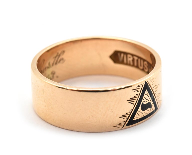 1943 14 Karat Yellow Gold Masonic Fourteenth Degree Motto Band Ring at ...