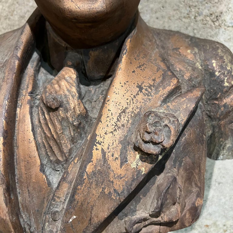 1943 Hand Carved Wood Bust Refined Bespectacled Gentleman Patinated ...