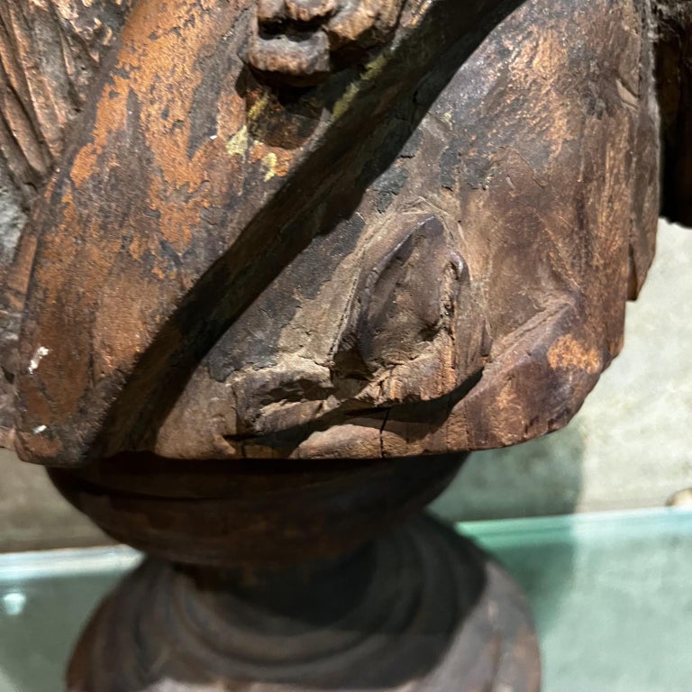 1943 Hand Carved Wood Bust Refined Bespectacled Gentleman Patinated ...