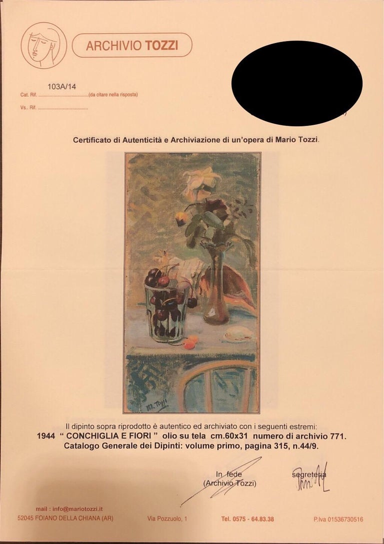 1944 Mario Tozzi "Conchiglie e Fiori" Oil on Canvas Still Life Painting ...