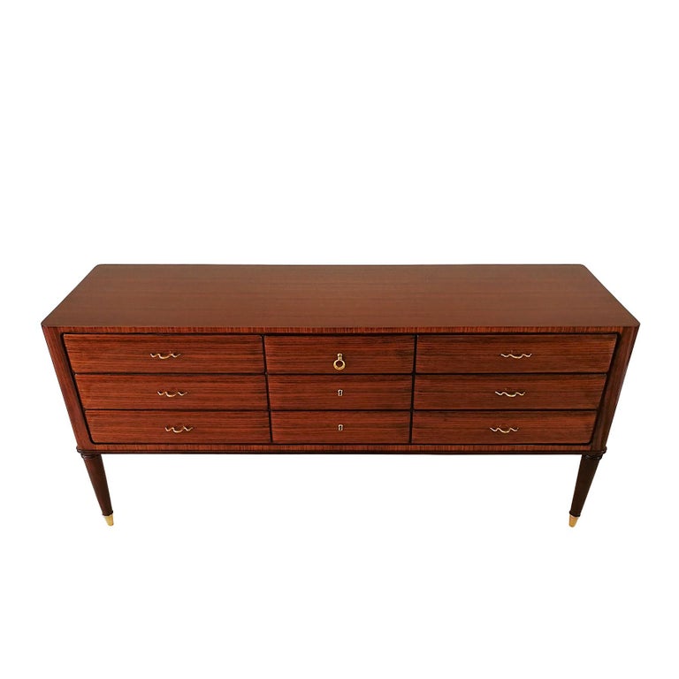 Large Mid-Century Modern Commode in Zebra Wood, Mahogany and Brass ...