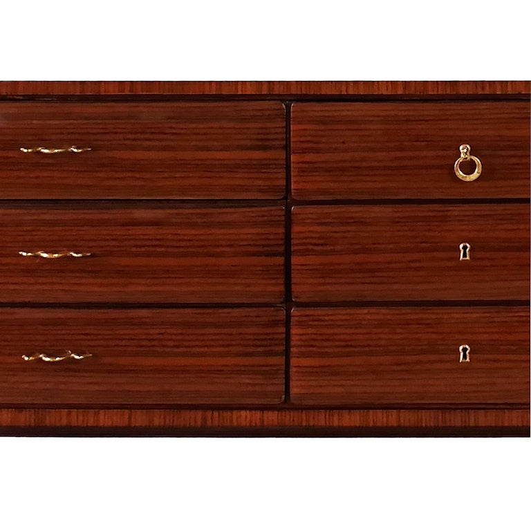 Large Mid-Century Modern Commode in Zebra Wood, Mahogany and Brass ...