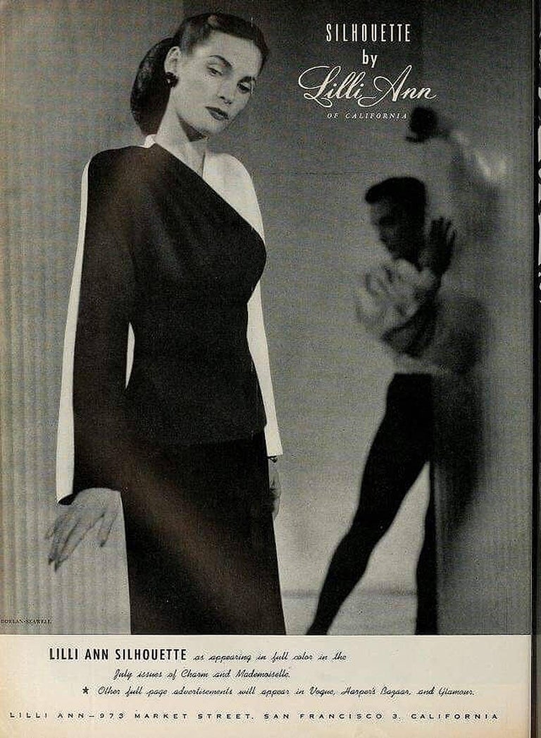 1945 Lilli-Ann Black and Ivory Block-Color Wool Crepe Pleated Jacket ...