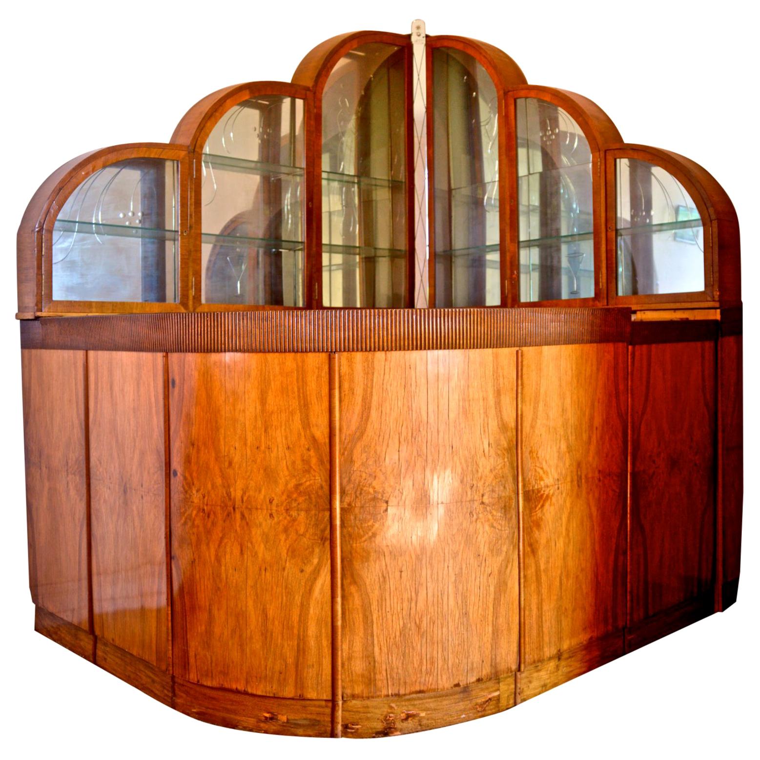 1946 Bespoke Handmade Art Deco Bar Engraved Bevel Mirror, Early 20th ...