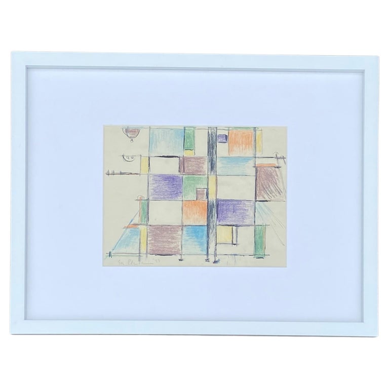 1949 Abstract Expressionist Geometric Drawing on Paper by Eve Clendenin ...