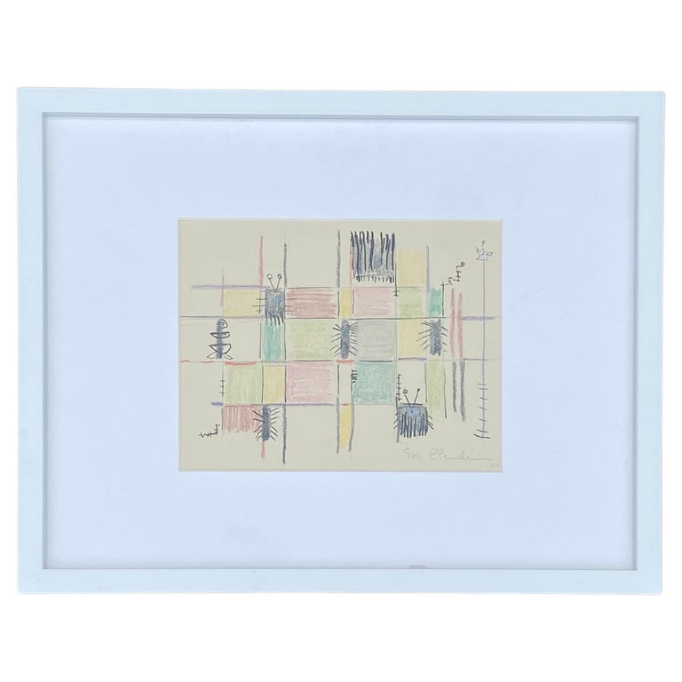 1949 Abstract Expressionist Geometric Drawing on Paper by Eve Clendenin ...