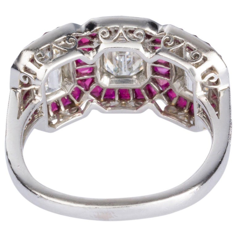 1.95 Carat Emerald Cut Diamond and Ruby Platinum Engagement Ring at ...