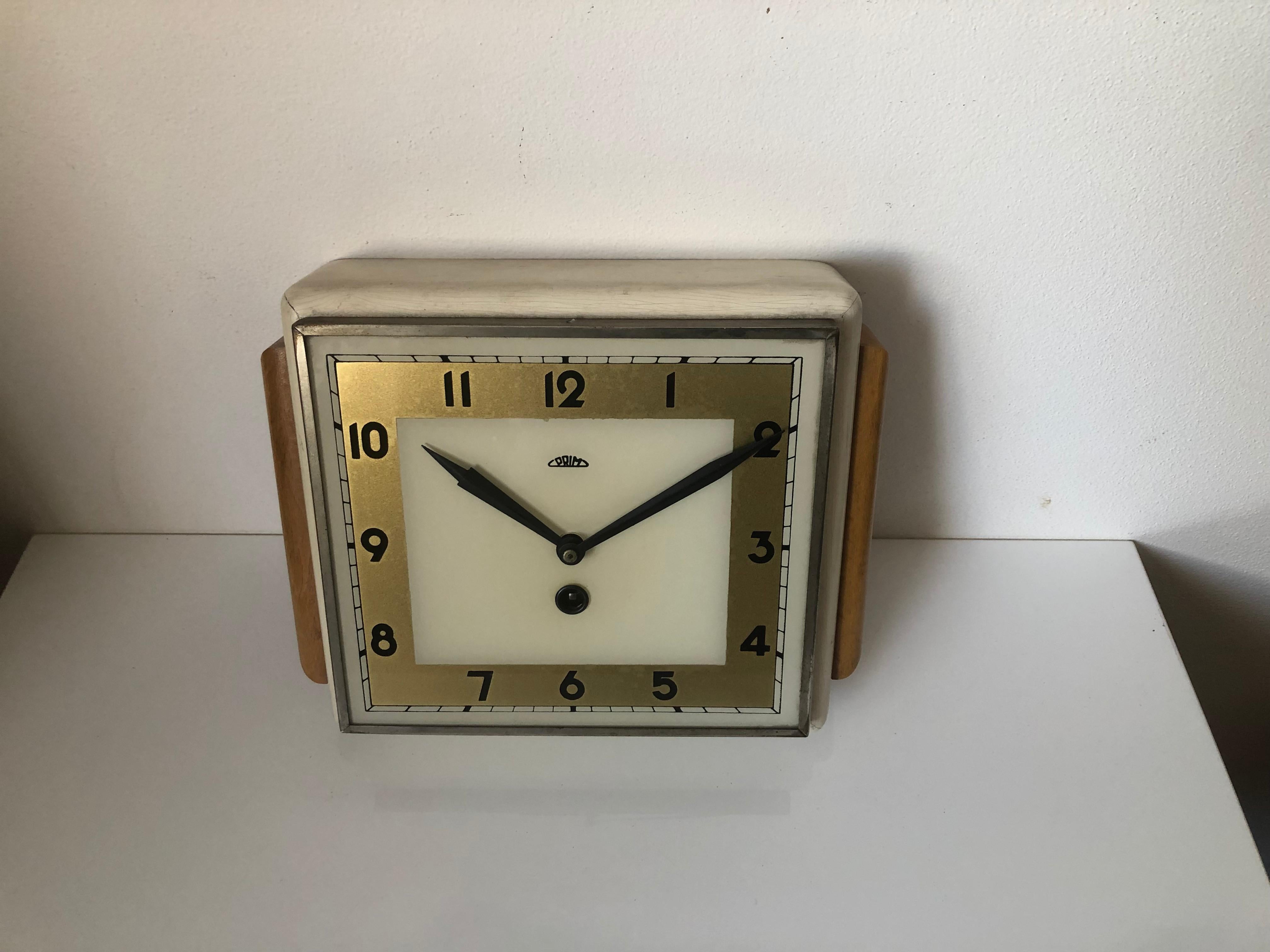 1950 Art Deco Wooden Clock Prim, Czechoslovakia For Sale at 1stDibs