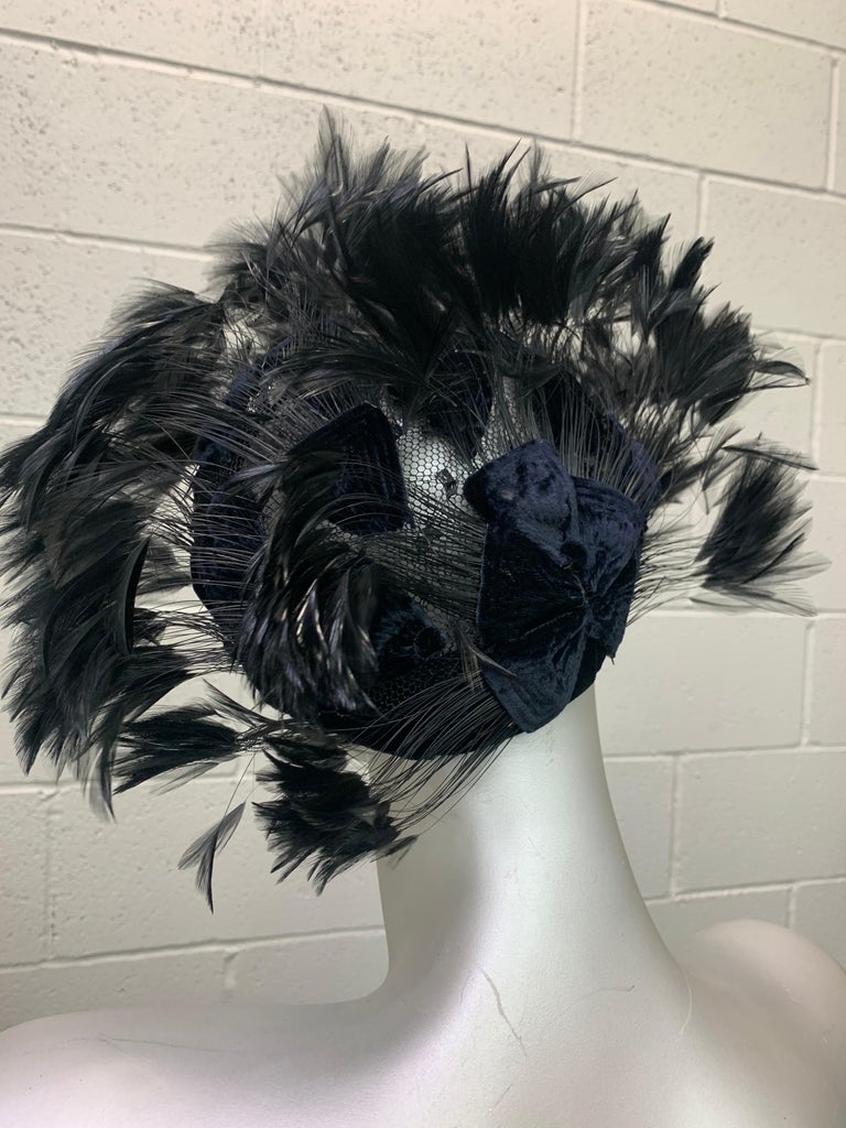 1950 Christian Dior Chapeaux Black Feather Turban W/ Velvet Applique ...