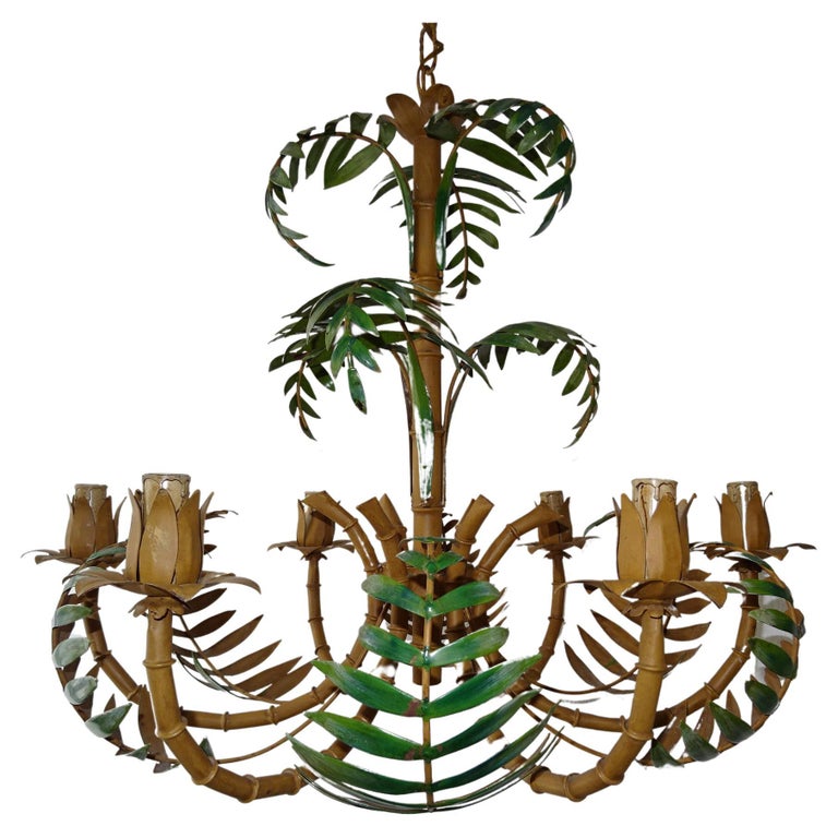 1950 French Tole Palm Tree 6 Light Chandelier Rare Big Size For Sale at ...