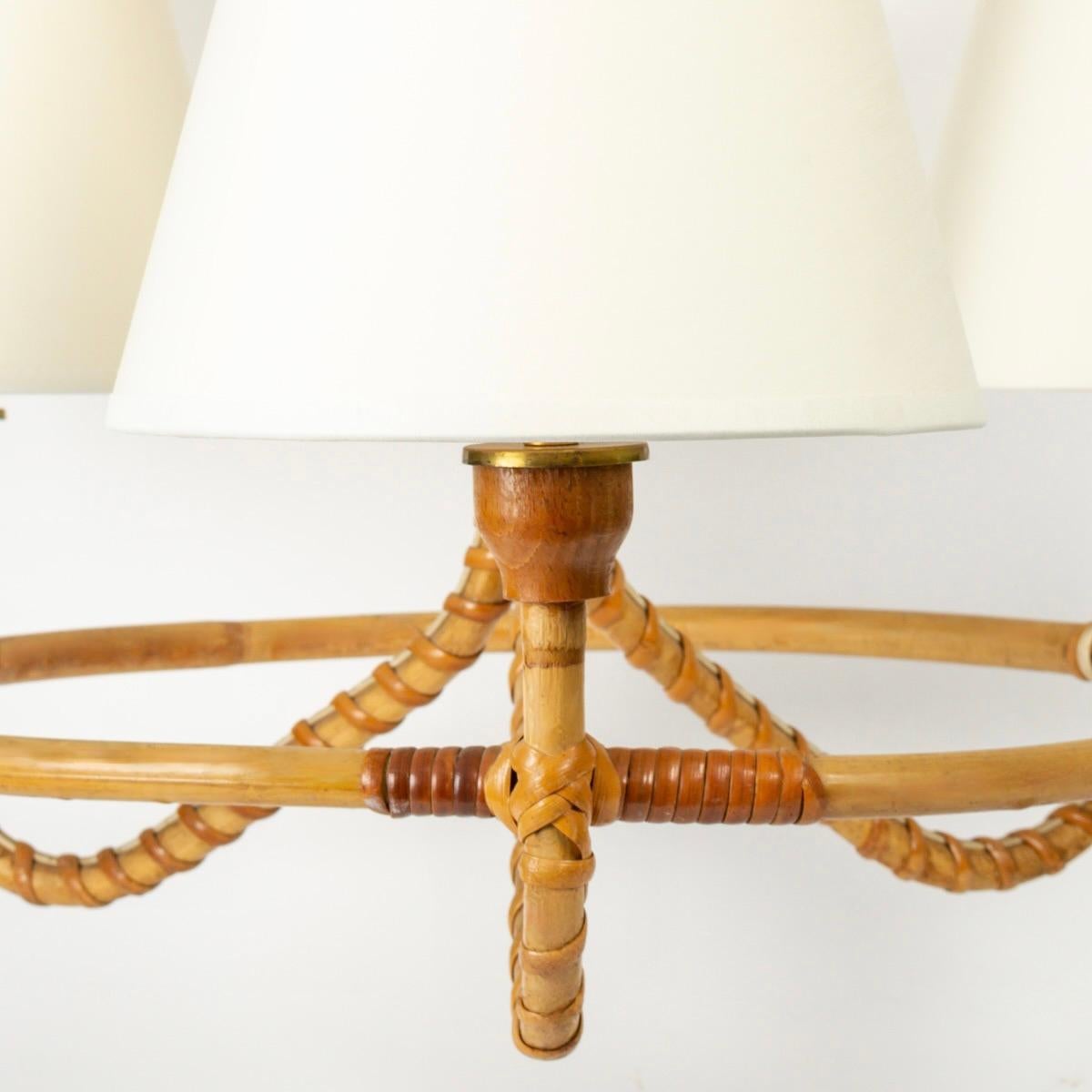 1950 Louis Sognot rattan chandelier For Sale at 1stDibs