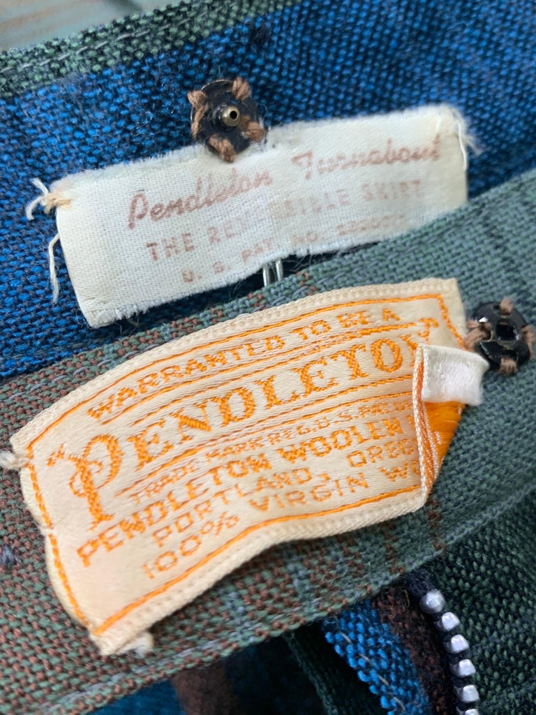 1950 Original Pendleton Wool Shadow Plaid Reversible Pleated Skirt For ...