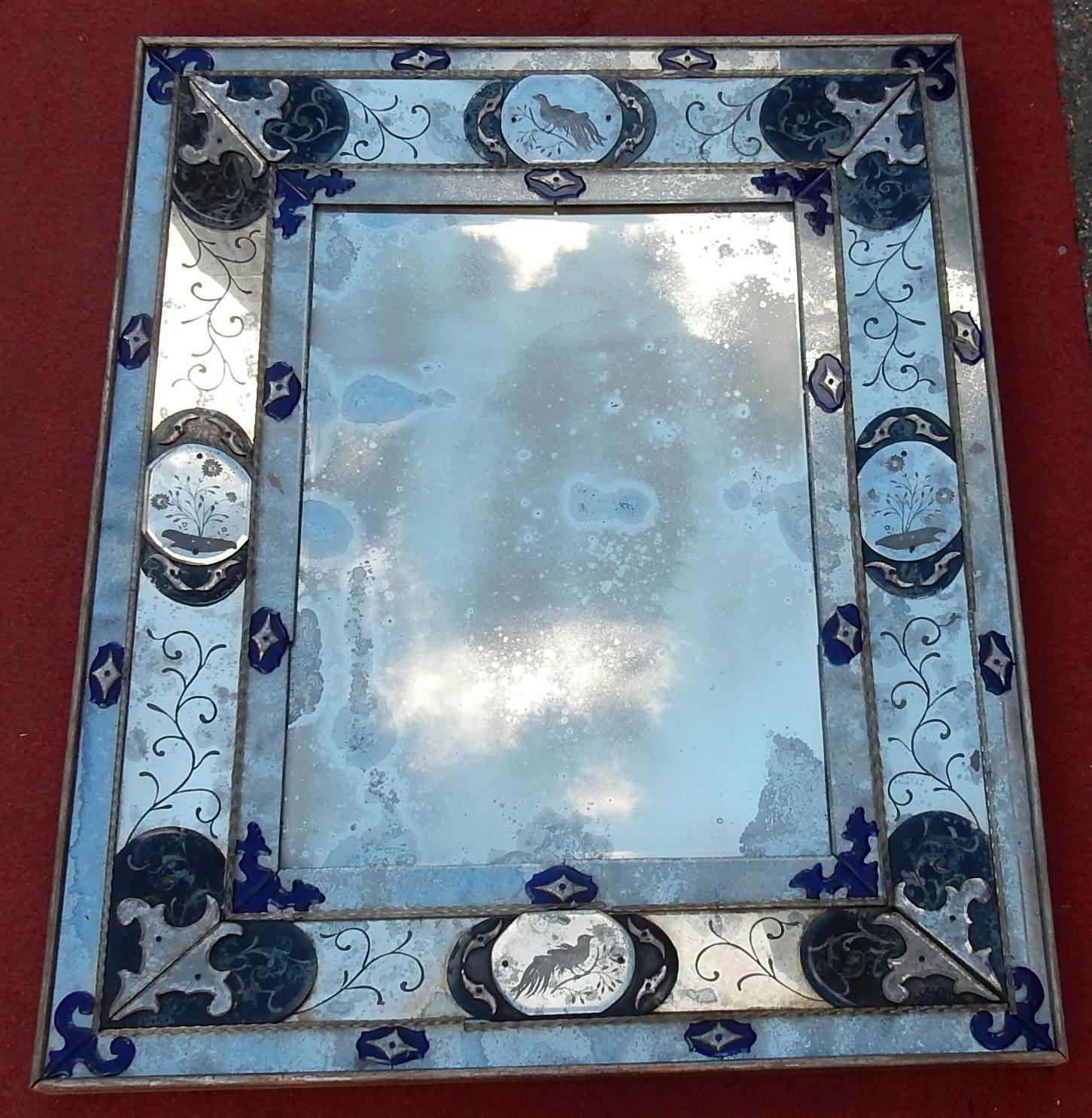 1950 'Oxidized Venetian Mirror And Aged With Birds In The Style Louis ...