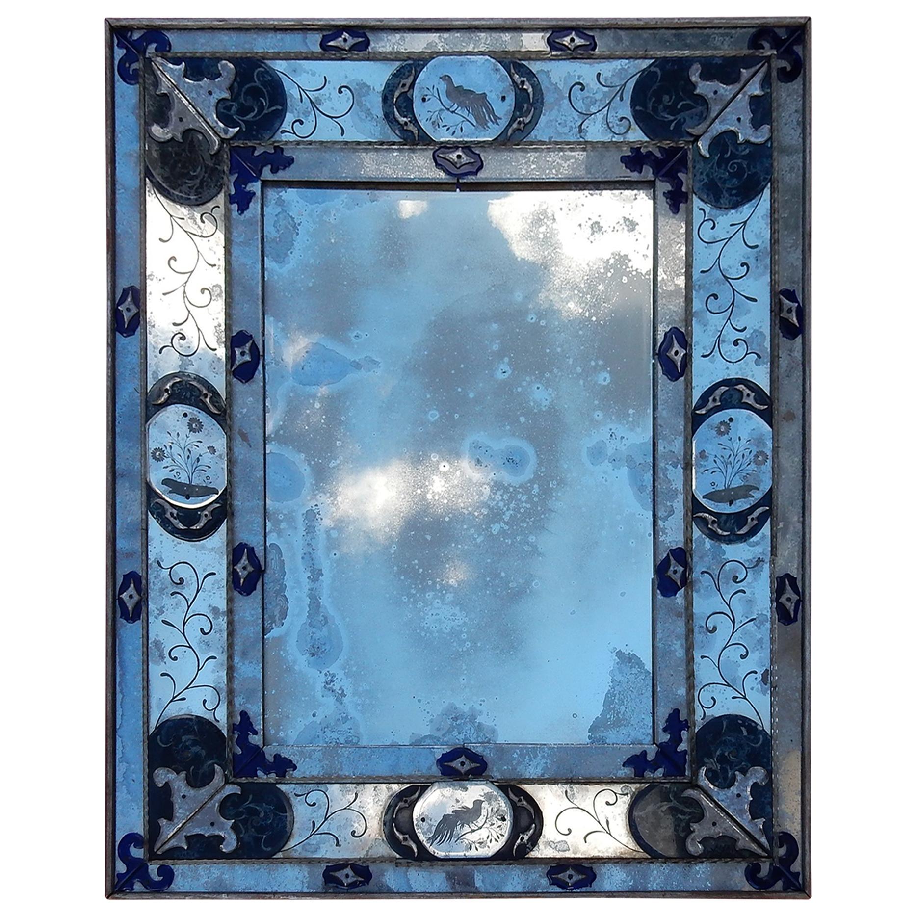 1950 'Oxidized Venetian Mirror And Aged With Birds In The Style Louis ...