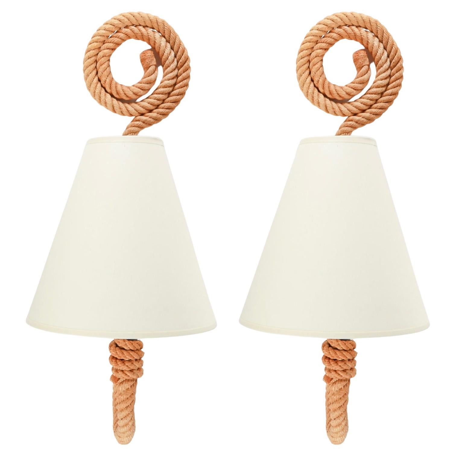 1950 Pair of Audoux minet rope sconces For Sale at 1stDibs