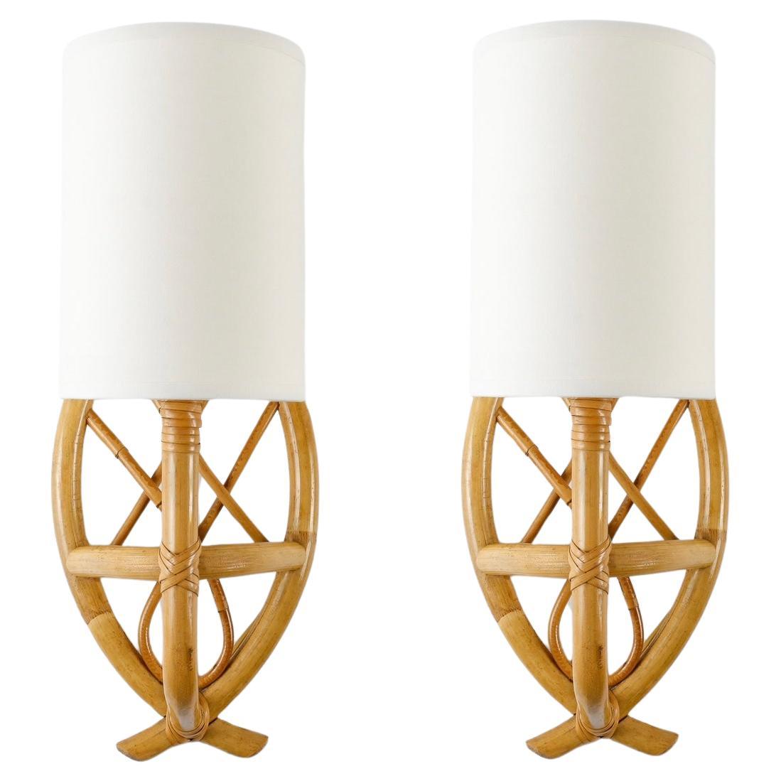 French Rattan Sconce by Louis Sognot at 1stDibs