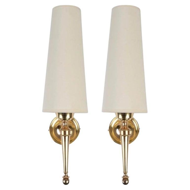 1950 Pair of Neoclassical Gilt Bronze Wall Lights from Maison Arlus For ...