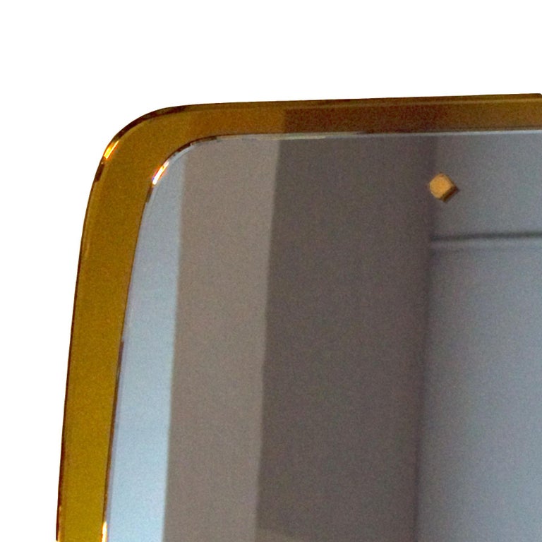 1950s Double Beveled Mirror, Golden Orange Mirror Frame, Bronze, Italy ...
