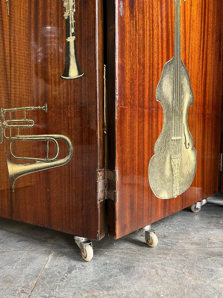 1950 Wooden Screen with Musical Instruments Fornasetti Style For Sale ...