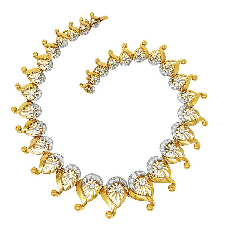 1950’s 12.00 Carats Diamond 18 Karat Yellow Gold Linked Collar Necklace ...