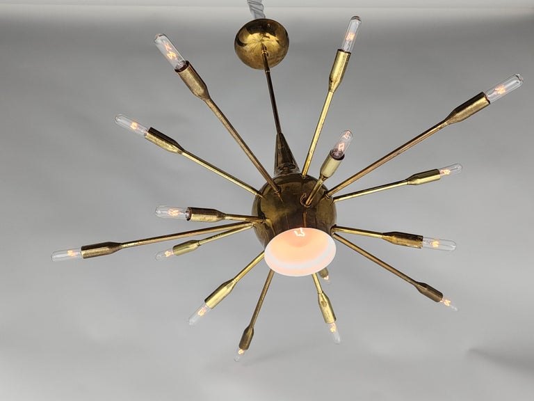 1950s 15 Arm Sputnik Chandelier with Down Light, Italy For Sale at 1stDibs