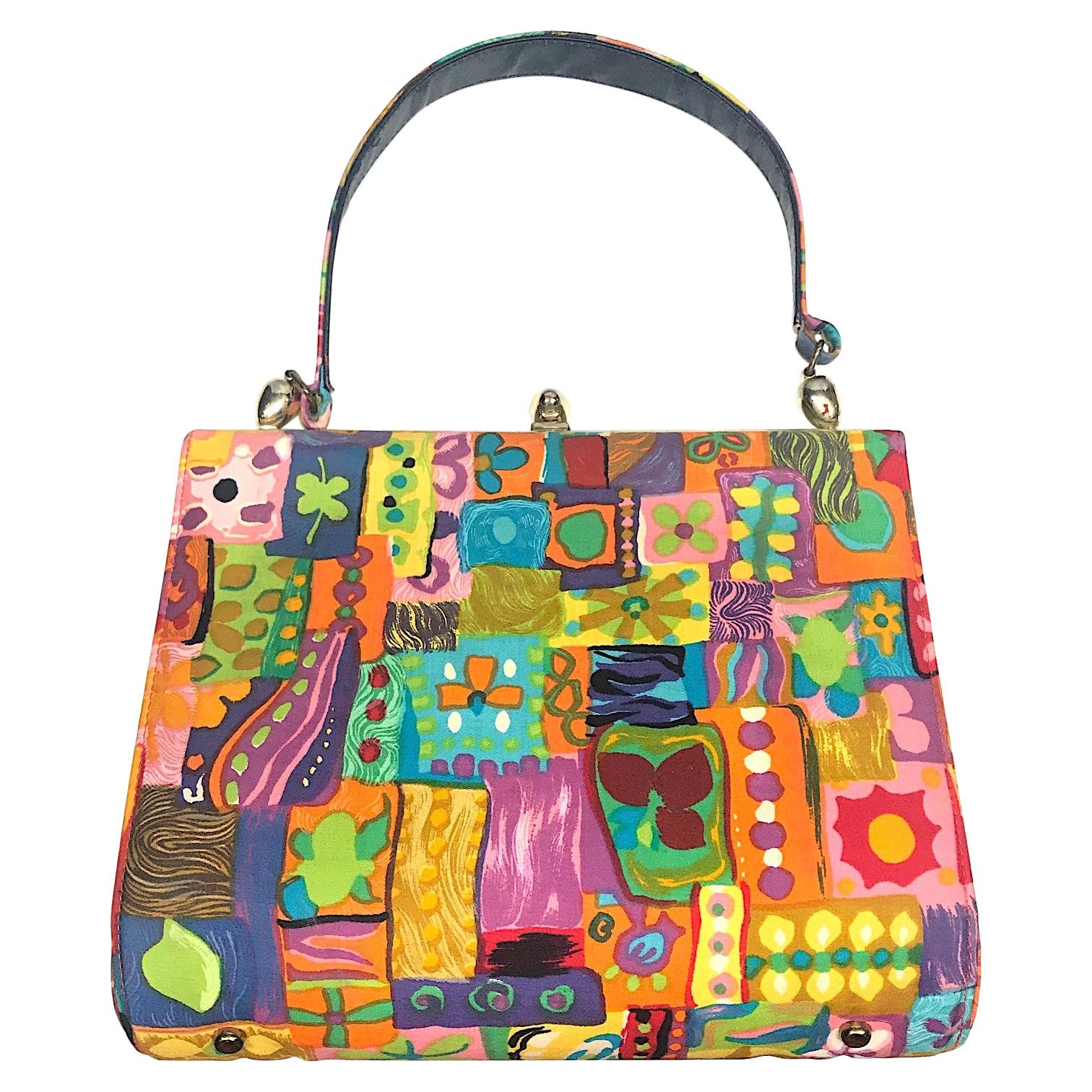 1950s / 1960s Bright Abstract Pattern Handbag at 1stDibs
