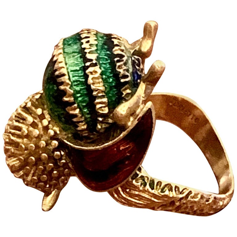 1950s-1960s Vintage Corletto Signed Enameled Bee 18 Karat Yellow Gold ...