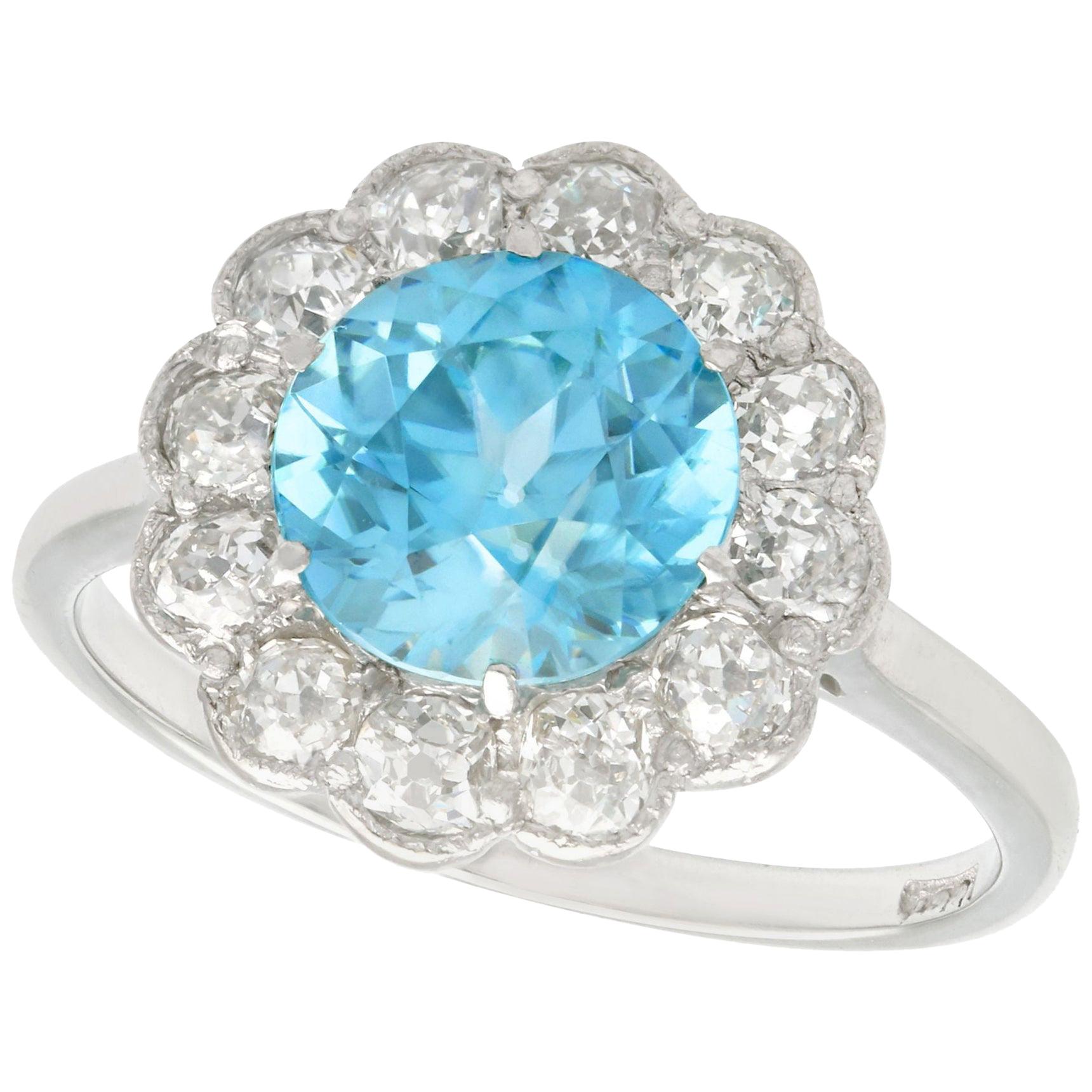 Antique Edwardian Blue Zircon and Diamond Cluster 18 Carat Gold Ring at ...