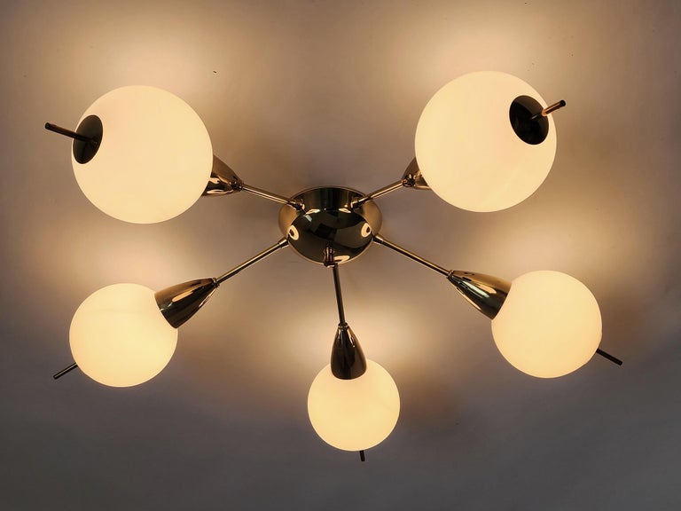 1950s 5 Arm Brass Sputnik Flush Mount, Italy For Sale at 1stDibs